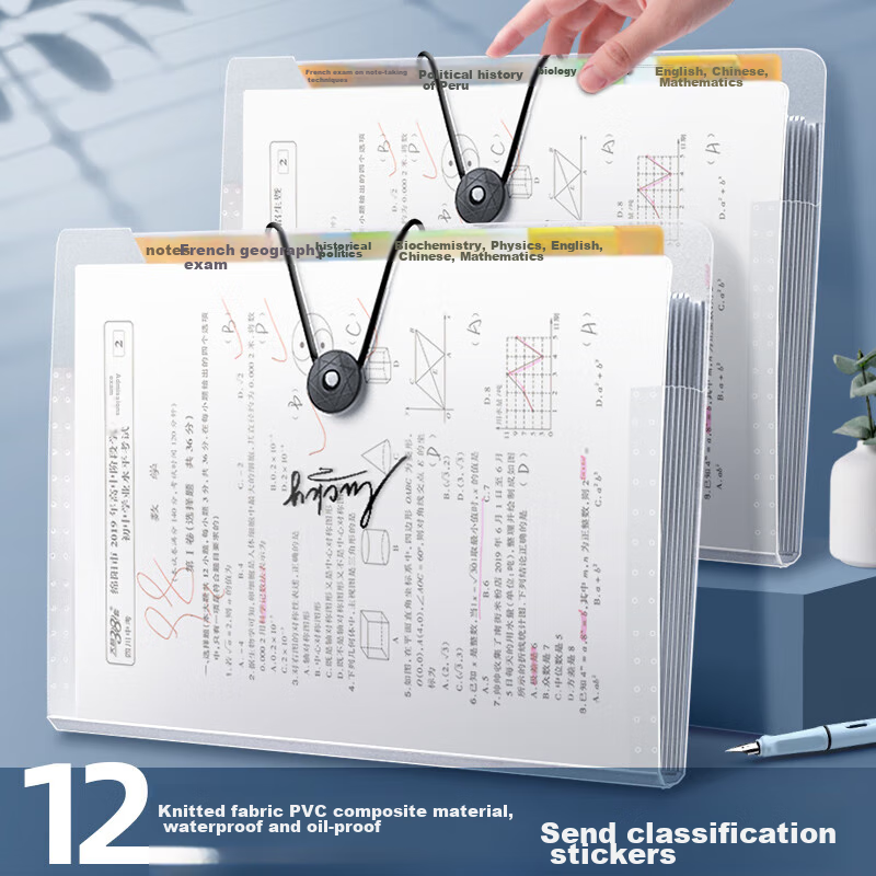 [Back to School Essential] Jinzhi 12-отделение A4 Прозрачный файл Папка организатор, Аккордеон держатель файла,