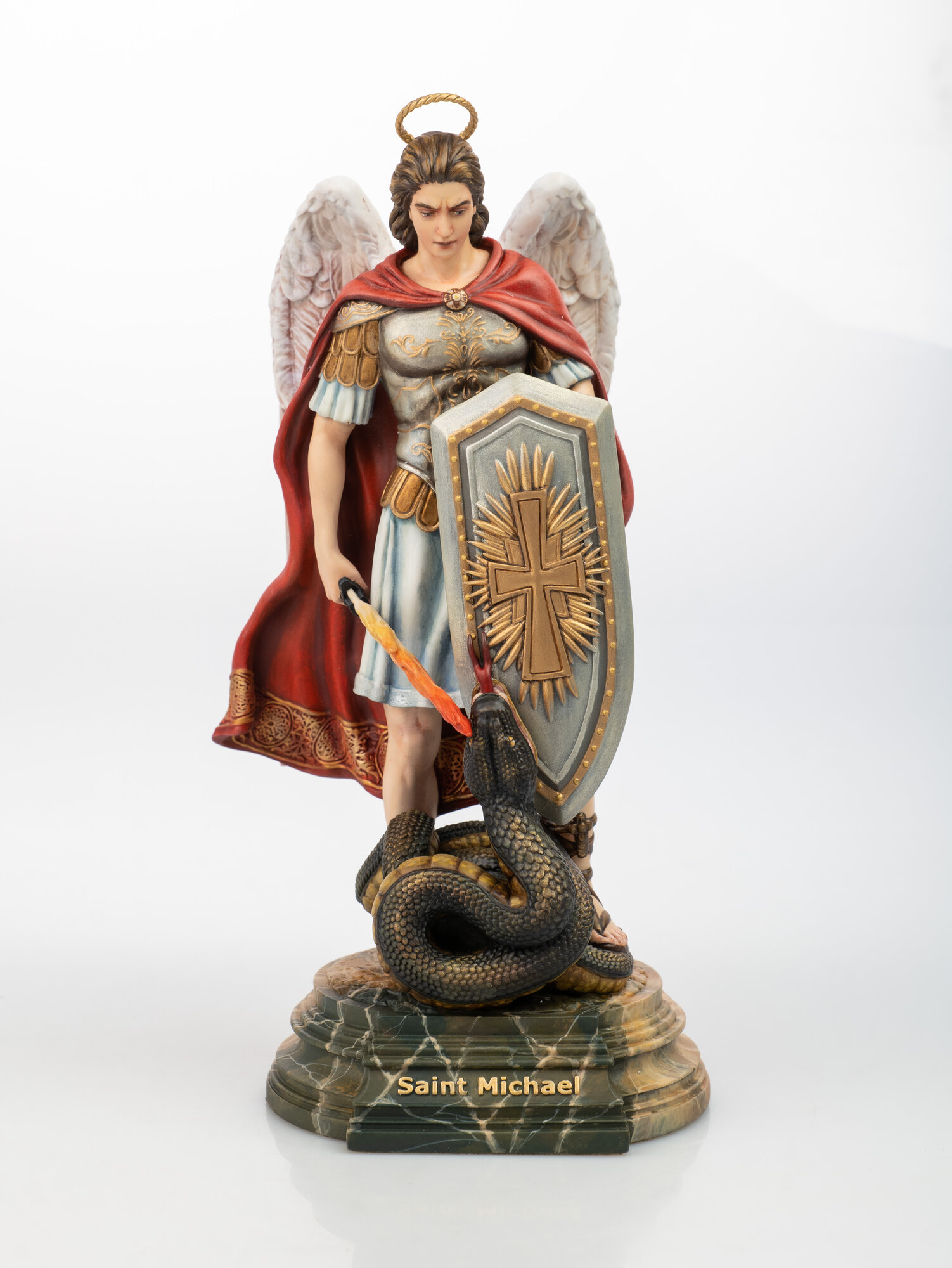 Статуэтка Архангел Михаил, 26см, литьевой мрамор, цвет красный, бежевый ручная роспись