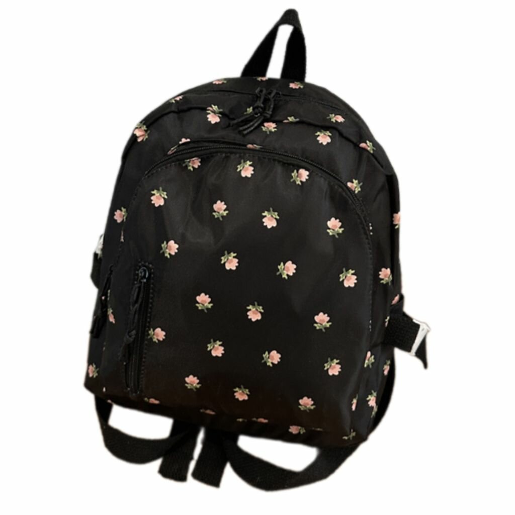Рюкзак, Милый рюкзак с цветочным принтом, черный, 1 шт