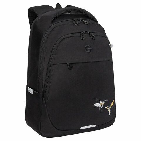 Рюкзак GRIZZLY школьный, анатомическая спинка, 2 отделения, для девочек, "COLIBRI", чёрный, 40х29х20 см, RD-540-2/4