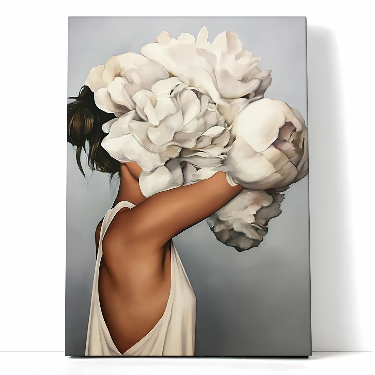 Интерьерная картина на хлопковом холсте - Девушка с пионами