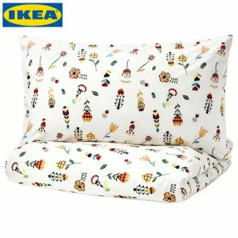 IKEA ROSENFIBBLA Руфла Понты и подушки Белый / цветочный рисунок 150x200/50x80 см