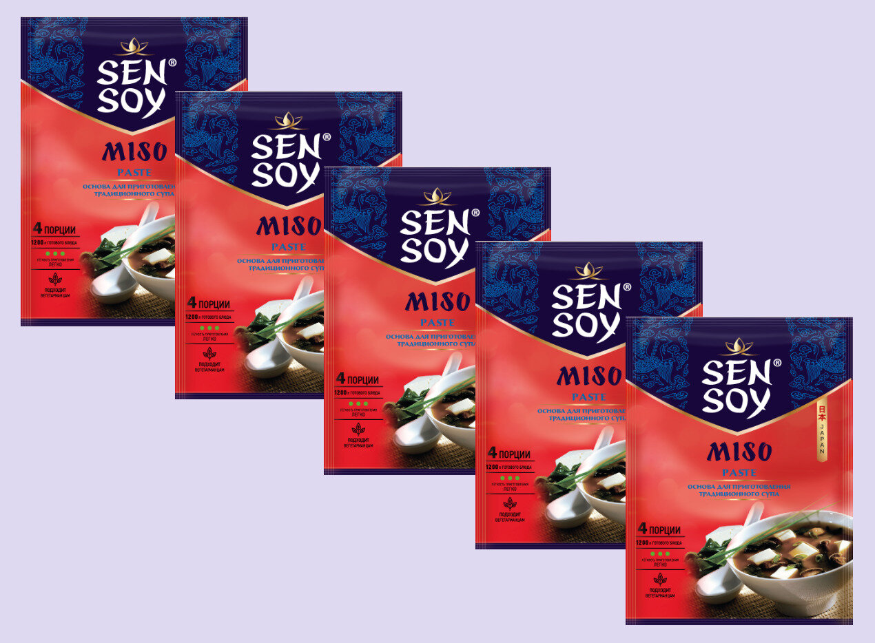 Sen Soy Premium MIso основа для приготовления традиционного супа набор из 5 шт 400 г.