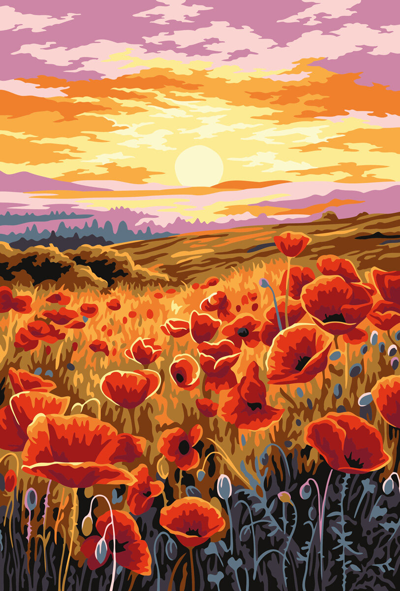 Фрея PNB/PS-309-IA35 Набор для раскрашивания по номерам 30 х 20 см Маковое поле на закате