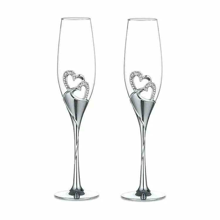 Свадебные бокалы, в форме сердца, стекло, 2 шт, прозрачные, золотистые