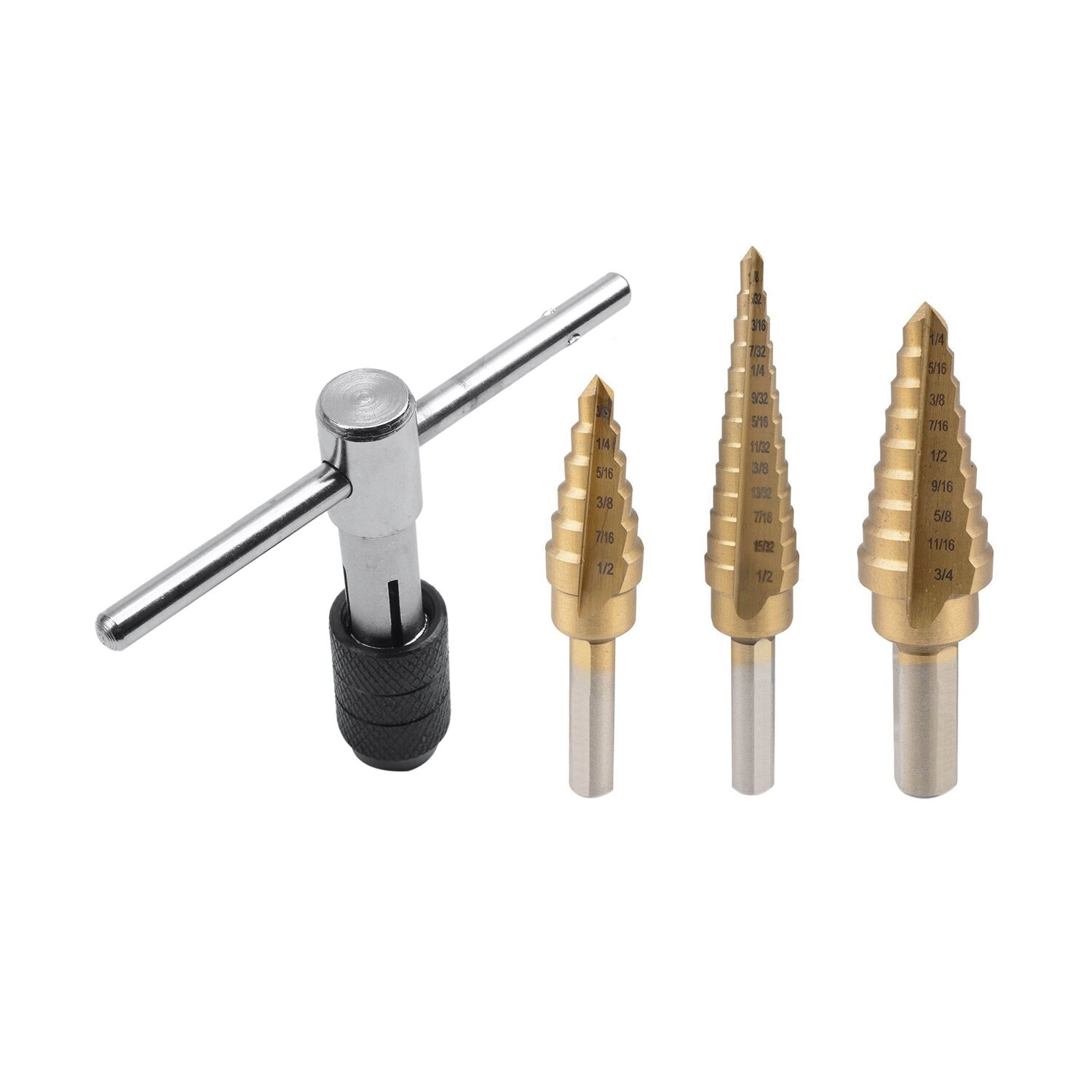 Набор из 6 метрических гаечных ключей с Т-образной ручкой и патроном Sure Grip M6 - M12 и 3 титановых ступенчатых сверл из быстрорежущей стали