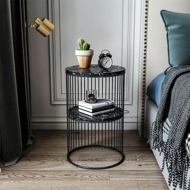 Журнальный стол S862, металл, ДВП, арт-декор, чёрный матовый, 30 x 55 см