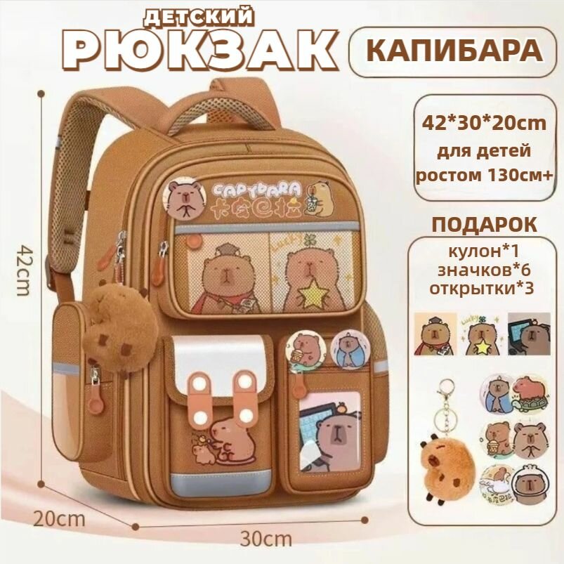 Рюкзак для школы, Школьные сумки для учеников, анатомическая спинка, Капибара, Кулоны/медали/наклейки в подарок