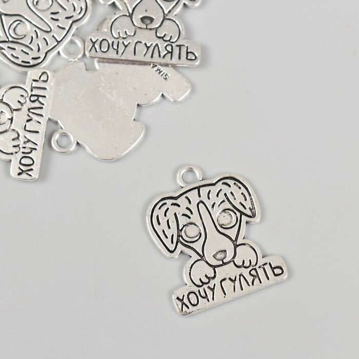 Металлический элемент, декоративная подвеска Пёсик: Хочу гулять набор 5 шт 2,1х2,5 см