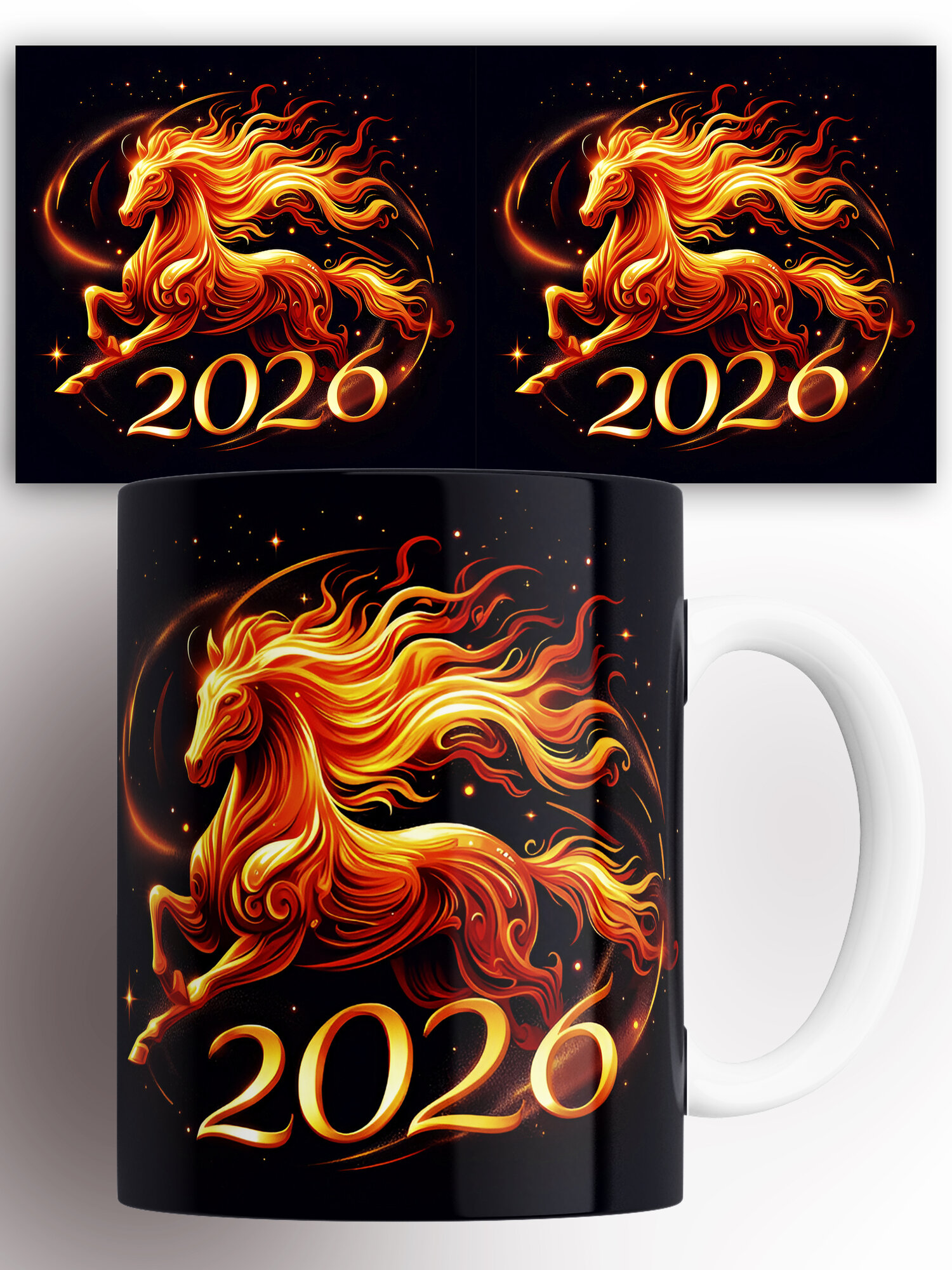 Кружка с принтом Красная огненная лошадь 2026 330 мл