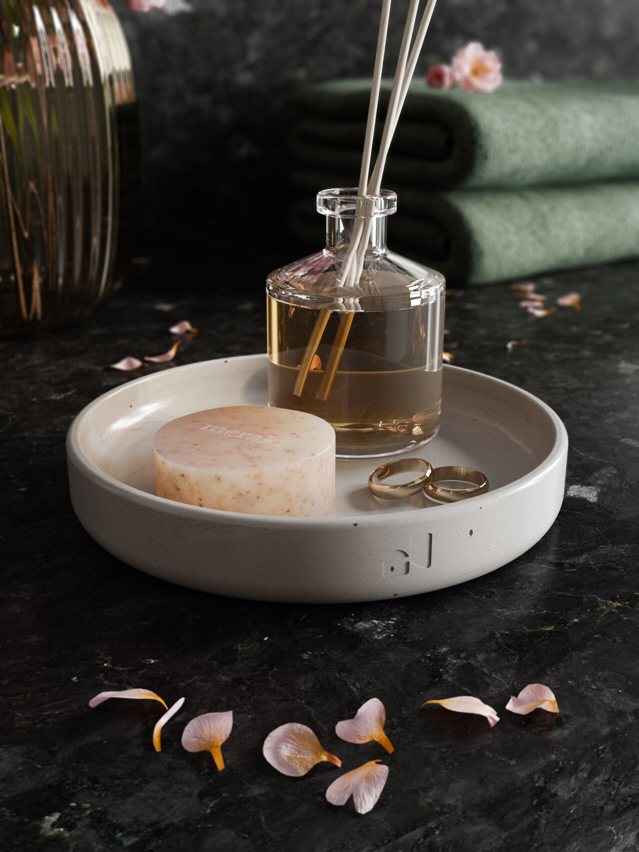 Интерьерная посуда для кухни и гостиной. Декоративная поднос - подставка 17х17 см. Bordeaux circle M серая глянцевая.