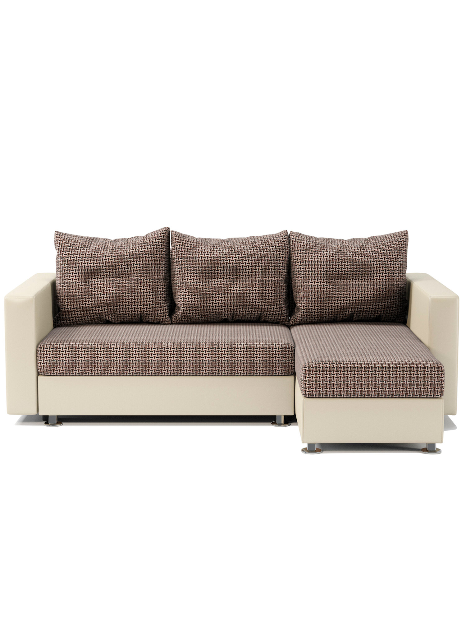 Угловой диван-кровать Ария раскладной 225х78х150 см правый угол Корфу коричневый и экокожа беж