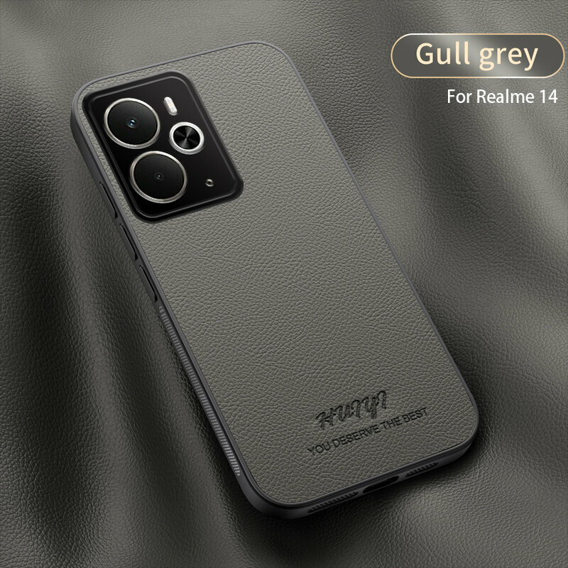 Чехол для Realme 14 5G / Реалми 14 5Г Высококачественная кожа антиударный чехол, кожа поверхность, искусственная кожа, защита камеры, ударопрочный, realme, Realme 14 5G, OблoЖкa, серый