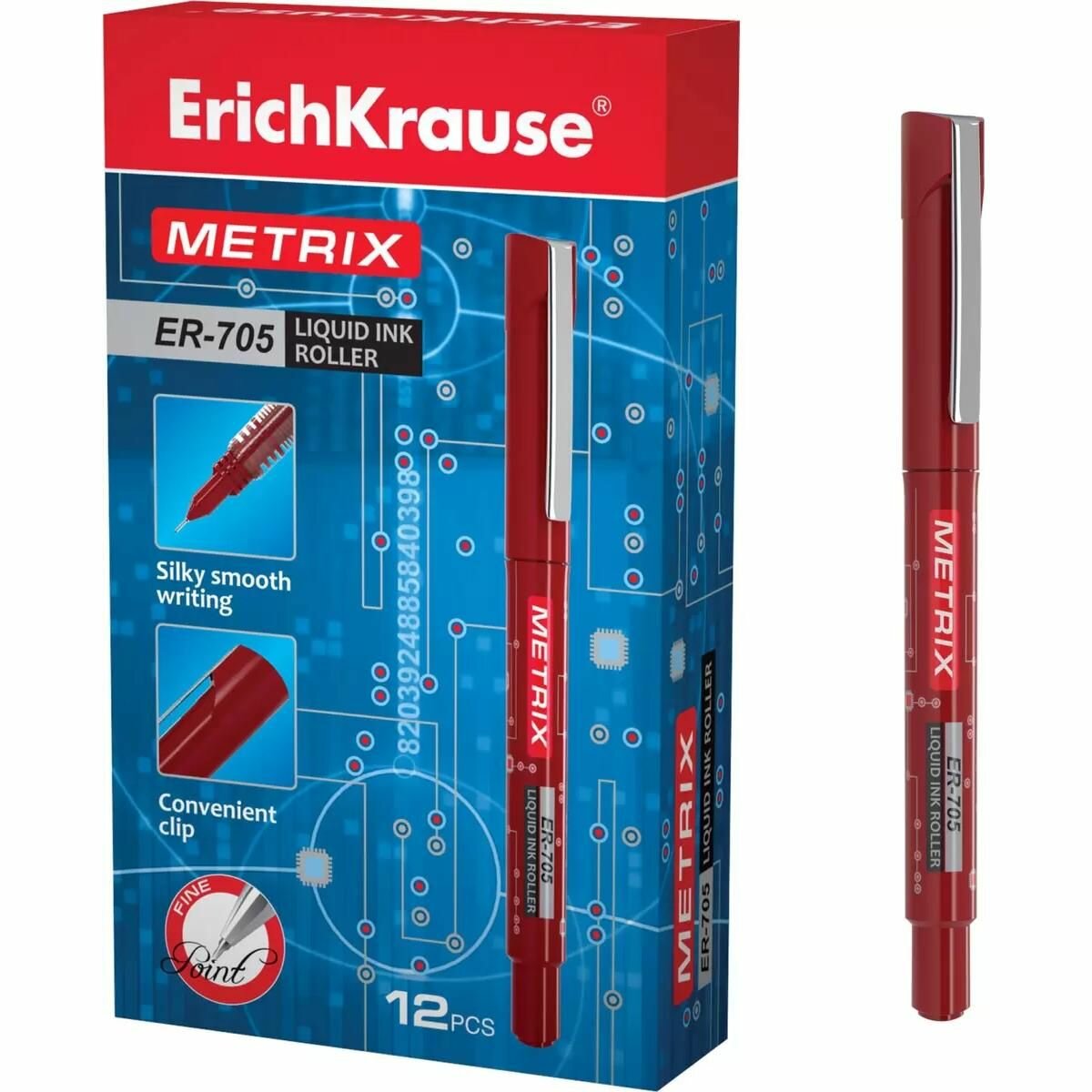 Ручка роллер Erich Krause Metrix Er-705, Красный, В Блистере, Сменный стержень (35091)