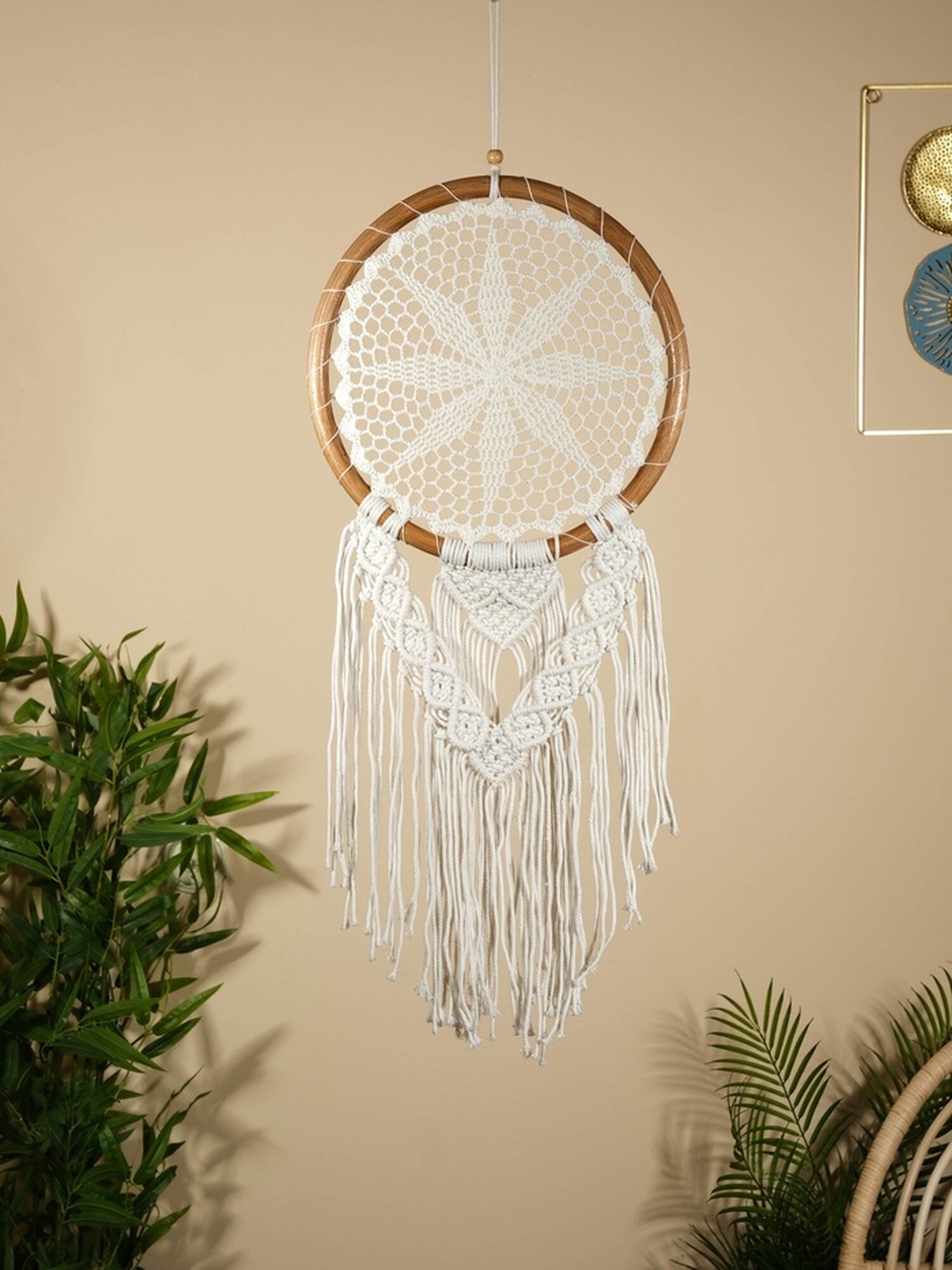 Ловец снов Сима-ленд "Белый цветочек", круглый, бежевый/белый, 32x100 см