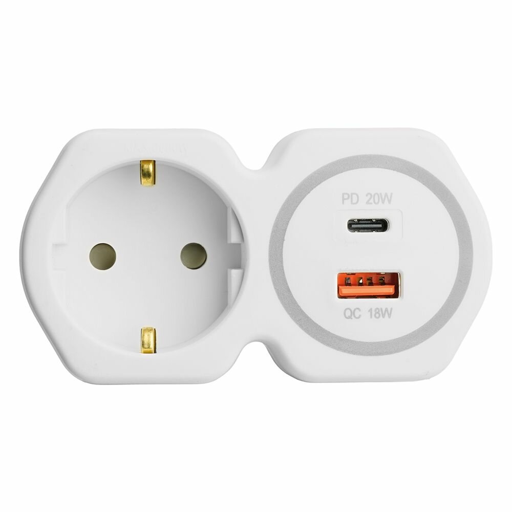 Сетевой разветвитель Stekker ADP16-16-20 с защитой от перегрузки и помех - 1 выход 3680Вт USB Type A + Type C ABS пластик и латунь, арт. 50109