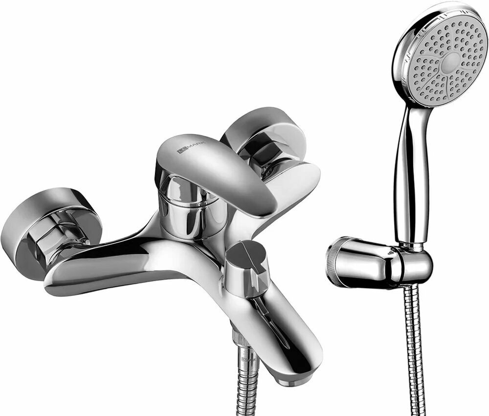 Смеситель для ванны с душем Lemark Linara LM0414C с душевым гарнитуром, настенный, однорычажный, хром, глянцевый, латунный, с керамическим картриджем