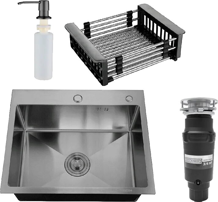 Комплект Мойка РМС MR-5843BL, c корзиной и дозатором, графит / Измельчитель Bone Crusher BC 910-SL-Slim Line
