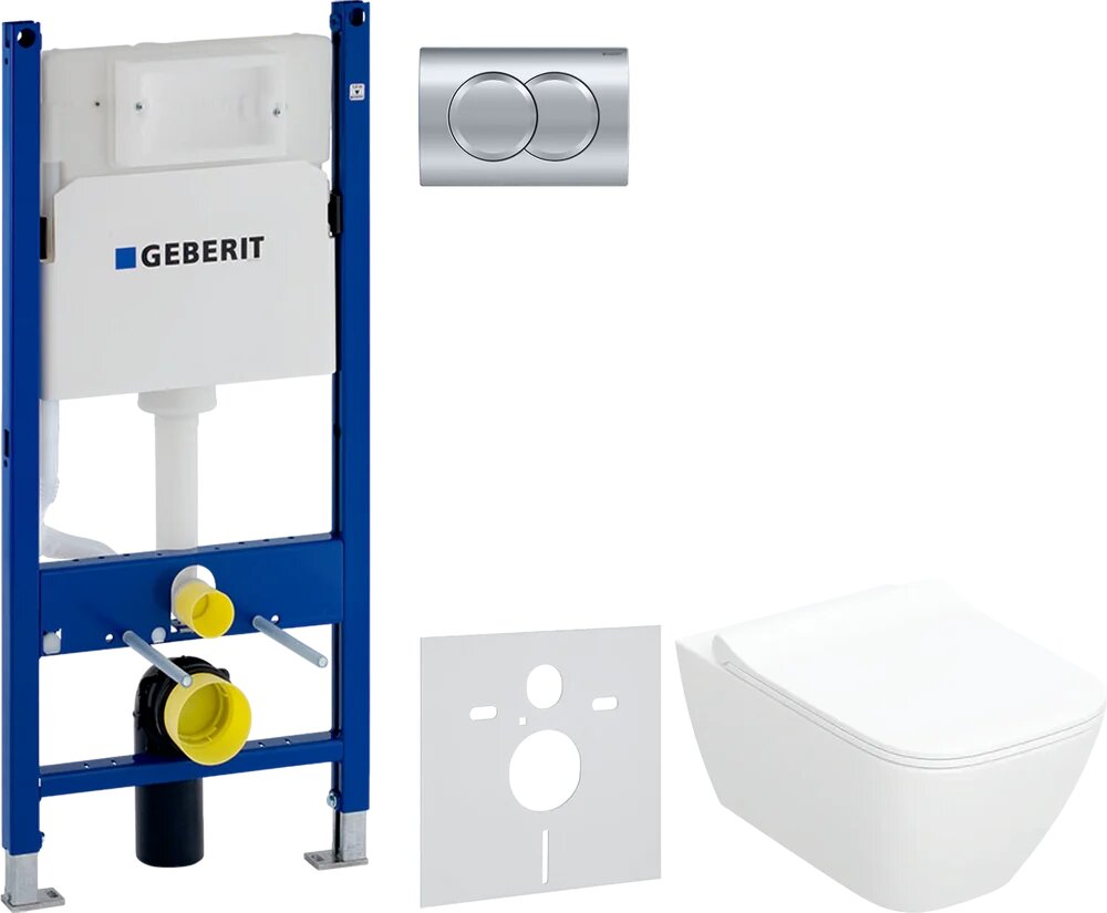 Комплект Унитаз подвесной Geberit Smyle Square 500.685.01.1 с микролифтом / Система инсталляции для унитазов Geberit Duofix Delta 458.149.21.1 с кноп