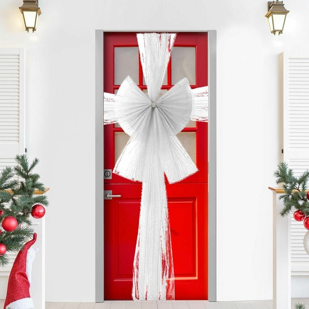 Большой рождественский венок-бант для украшения дверцы шкафа, камина, праздничного оформления