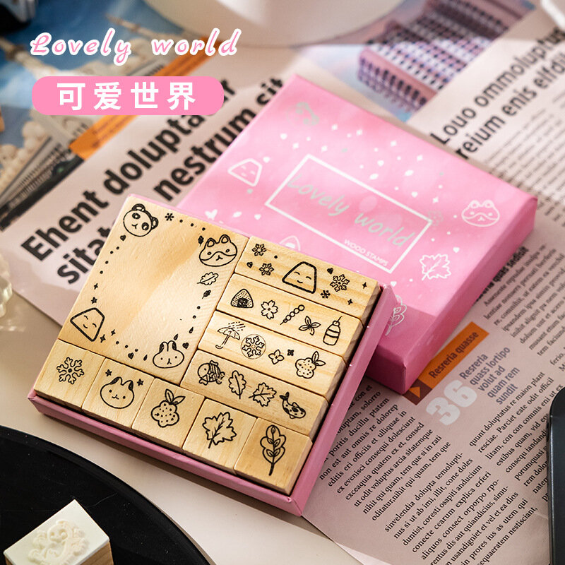 Набор деревянных печатей "Милый мир", ручной аккаунт, diy, small element, creative, cartoon, ins, wind, decoration
