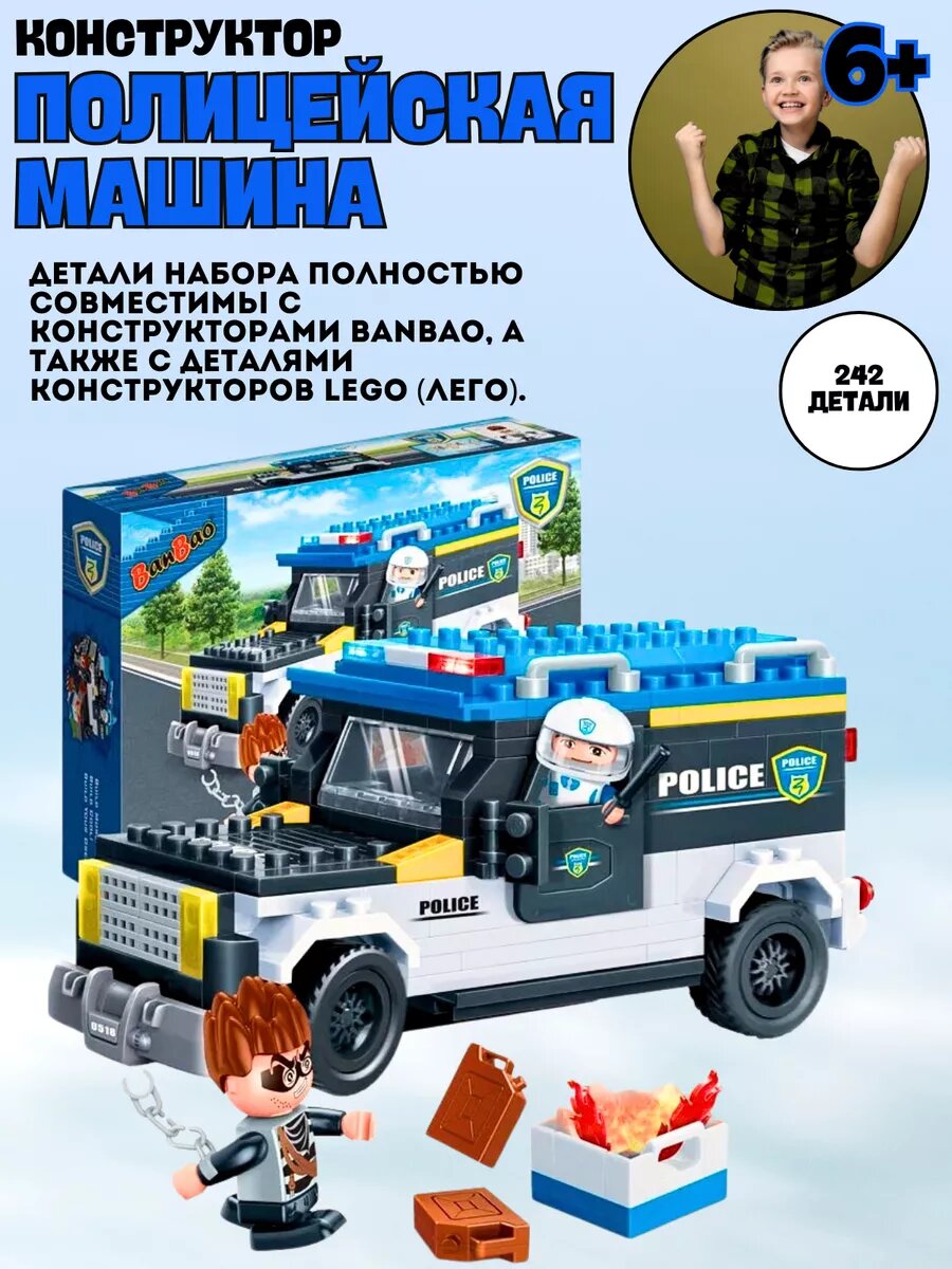 Конструктор Полицейская машина, 242 детали, 33х24х7 см 7005