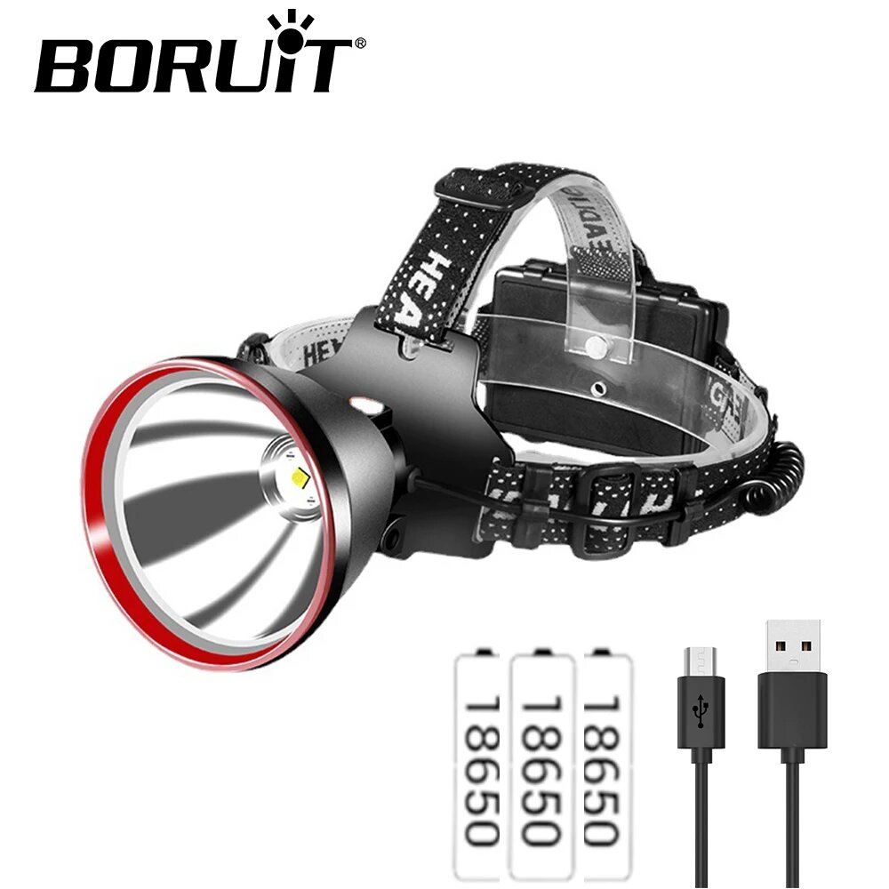 BORUiT налобный фонарь 5000LM с батареей