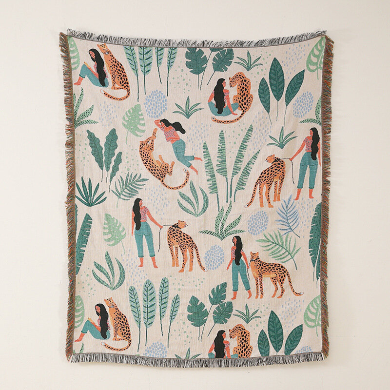 Плед гобеленовый покрывало на кровать, диван, кресло, на пикник, леопард, гепард, 130х160 см