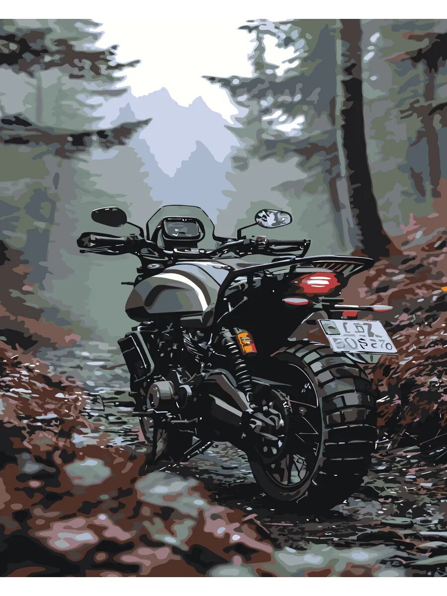 Картина по номерам Мотоцикл Лес Пейзаж Дорожка