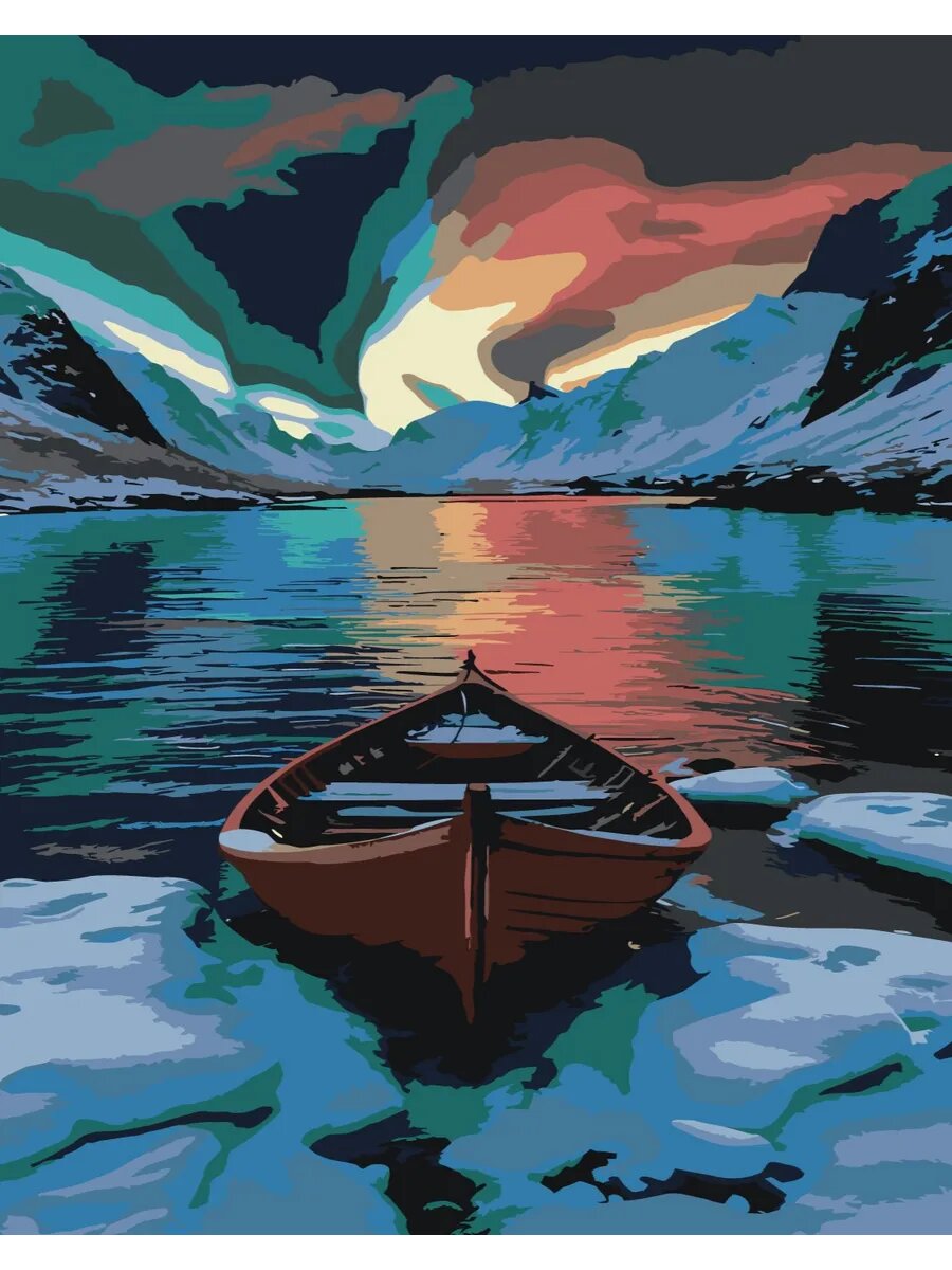 Картина по номерам Лодка в Горах Горное Озеро