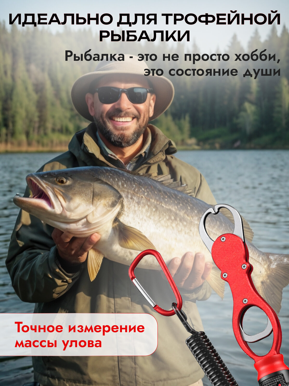 Эксклюзивный липгрип для рыбалки с ручными весами безменом красного цвета на 15 кг