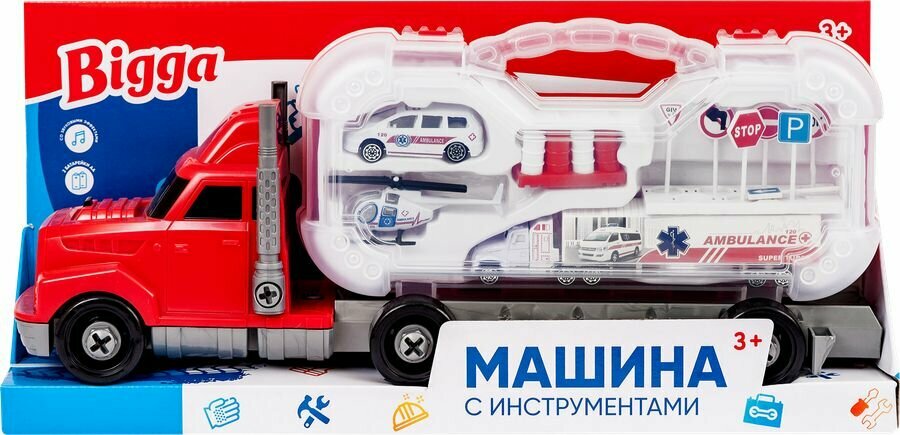 Машина BIGGA с инструментами, на батарейках, в ассортименте