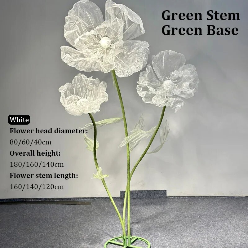 Искусственные цветы белые 180 см, Green Stem, Green Base