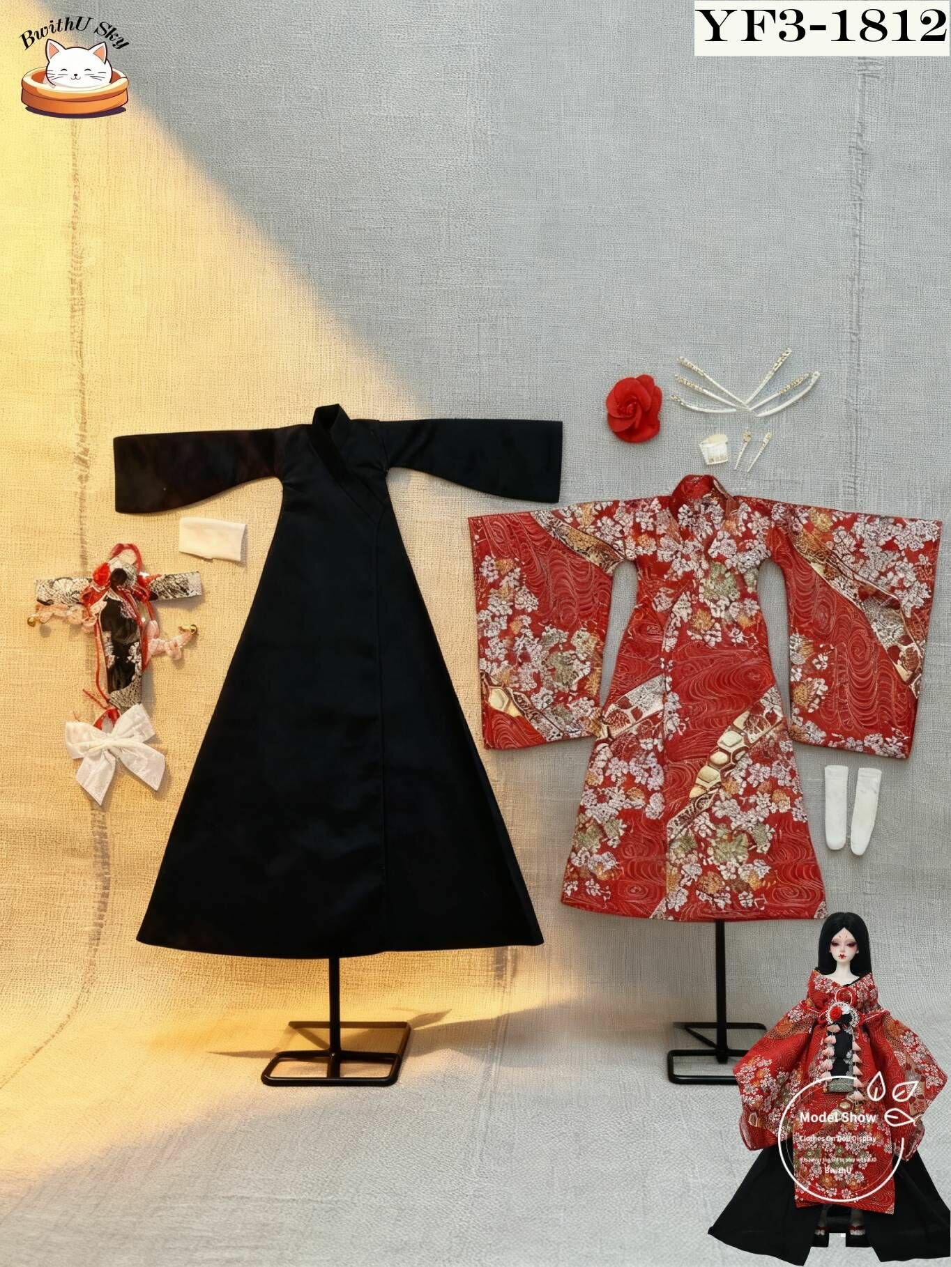 Наряд для куклы BwithUSky "BJD YF4-1812", ситец, красный, чёрный