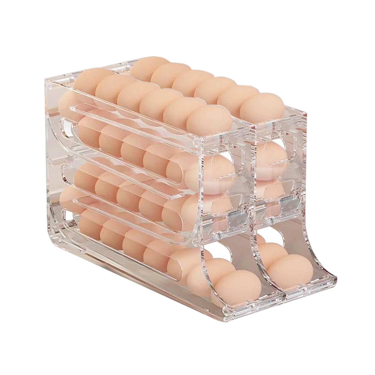 Держатель для яиц 4 уровня для холодильника - Автоматический скользящий органайзер для яиц, Сейф для яиц с экономией места, Контейнер для 30 яиц большой вместимости для холодильника (2 штуки), Материал ABS, Цвета Белый, Кремово-белый, Серый, Прозрачный,