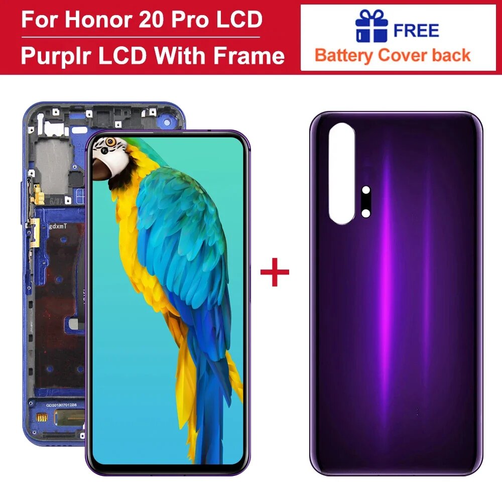 OEM для Honor 20 Pro 6,26 'для Honor20 Pro YAL-AL10 YAL-L41 ЖК-дисплей с цифровым преобразователем сенсорного экрана в сборе Purple Frame Cover