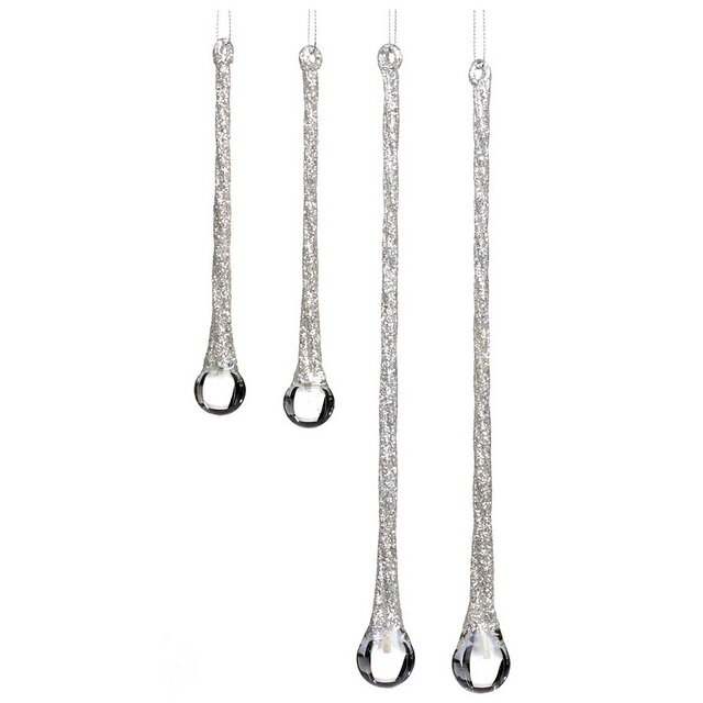 Набор стеклянных елочных игрушек Сосульки Мельбурн 15-25 см серебряный, 4 шт, подвеска, Goodwill, P30710