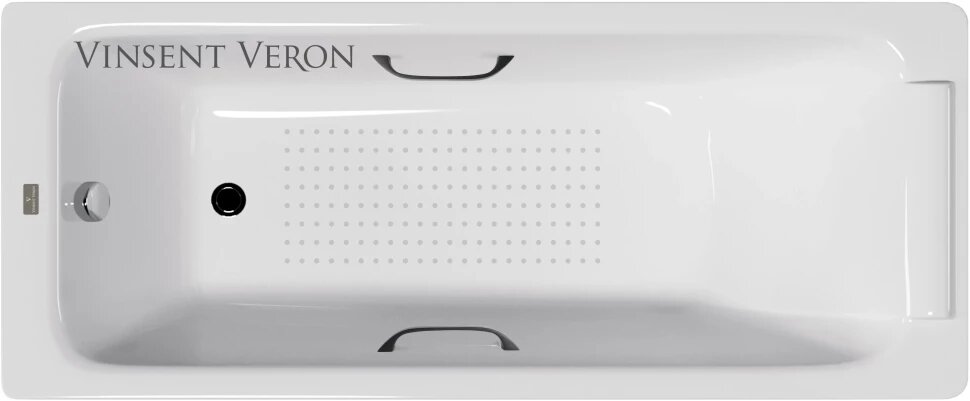 Ванна чугунная Vinsent Veron Italon VIT1707045H/VH0012BL-AS 170x70 см, с ручками, антискользящим покрытием, белый