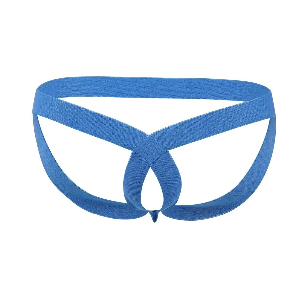 Мужской эротический бандаж с молодежным принтом, эластичное кольцо на член, трусики с отверстием для пениса, открытые ягодицы, бандажный ремень, время секса, прочные порно стринги Синий, XXL, Blue