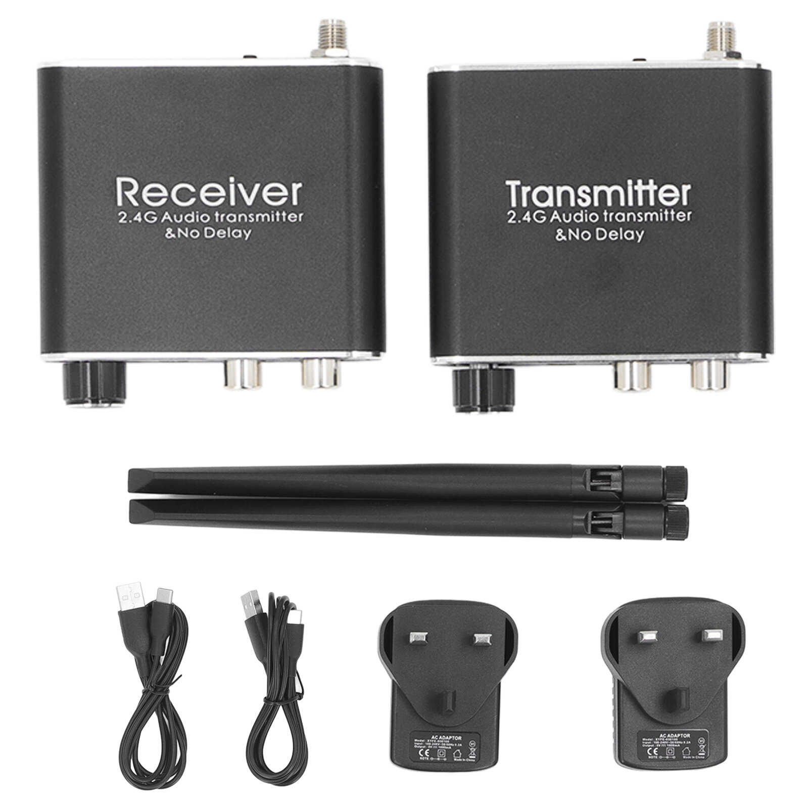 2.4G Wireless Audio Transceiver No Delay Transmitter Receiver Adapter RCA 3.5mm Input Output 100 240V UK Plug