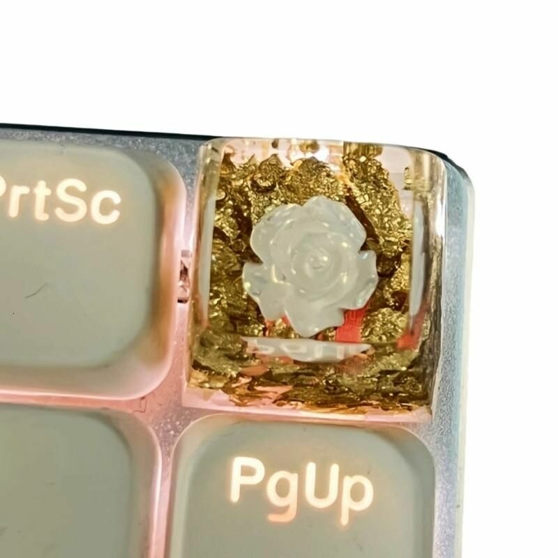 Игровая клавиша из смолы DIY ручной работы для клавиатуры Камелия форма, - Бумага с белым золотом