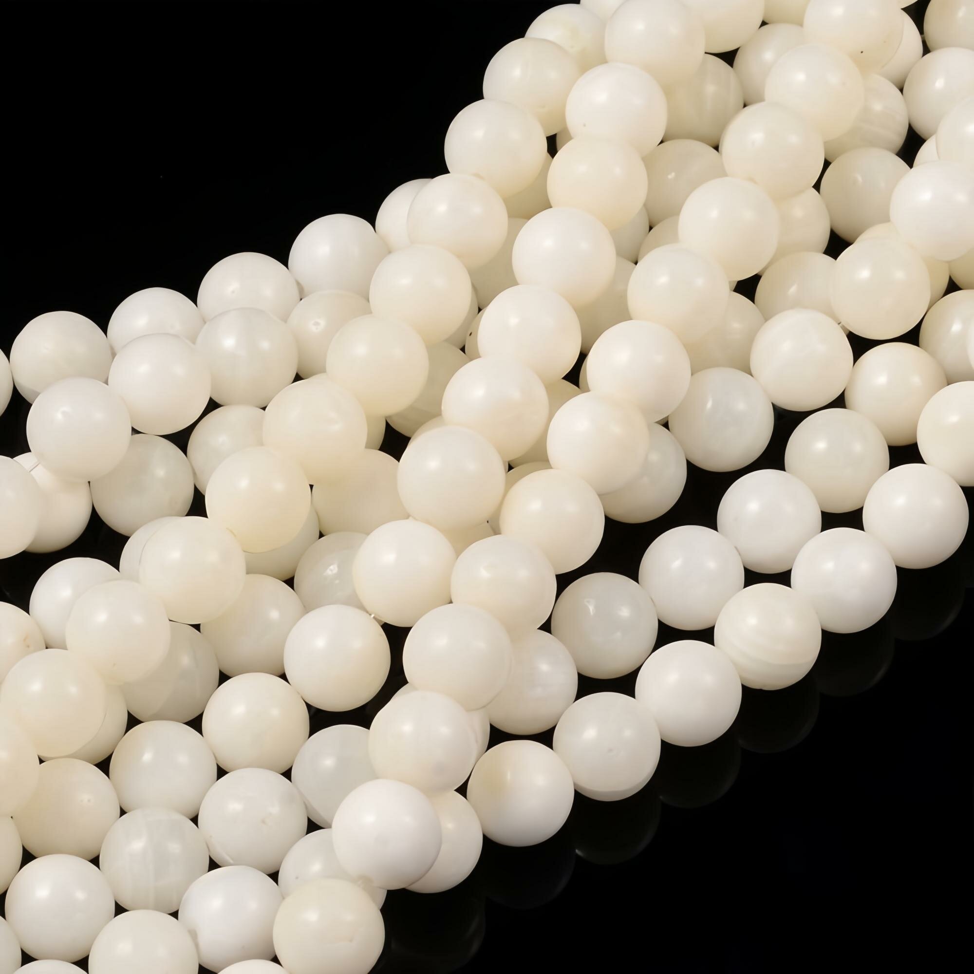 Бусина из ракушки, 10мм, белая, 38 шт, низка