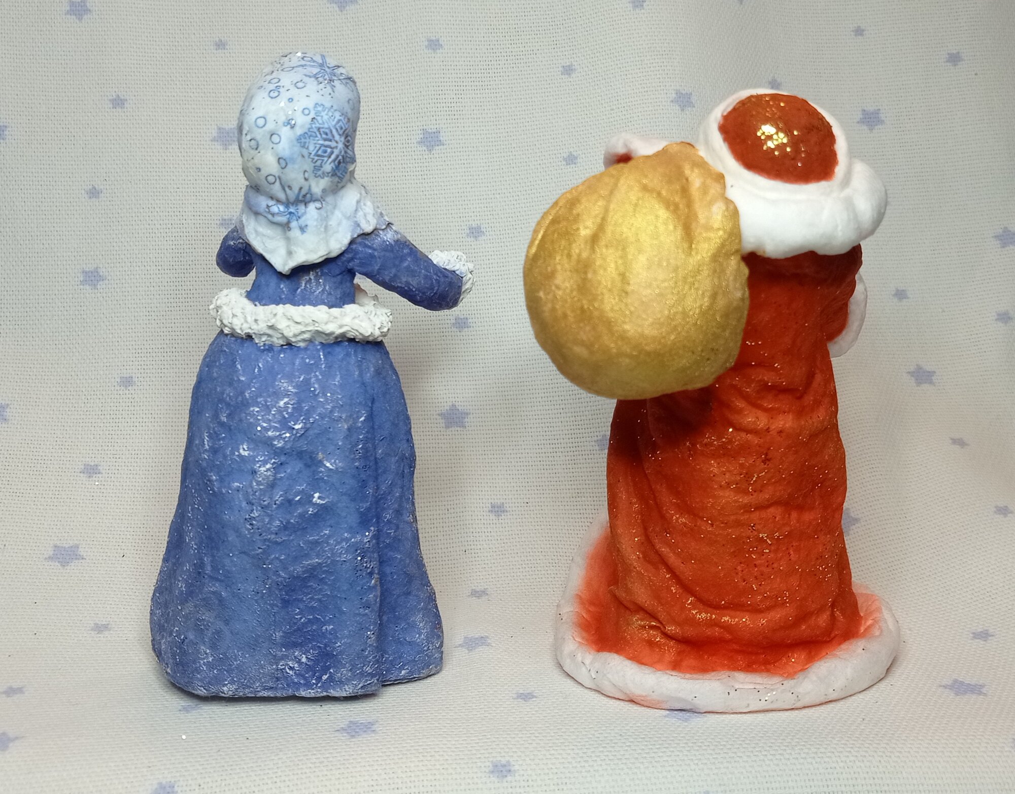 Новогодние фигурки "Дед Мороз и Снегурочка" TATYANA HANDMADE, ручная работа, акрил, вата, 15 см — фото 1