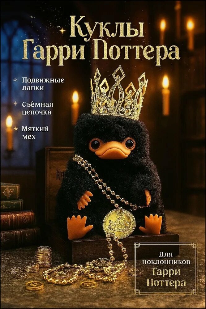 Официальный плюшевый ниффлер Harry Potter, питомец Ньют Саламандер, съемная цепь, 20 см, подарок фанатам Гарри Поттера