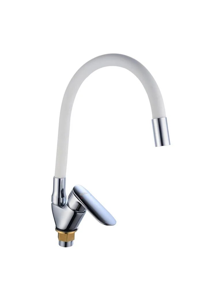 Смеситель для кухни BOOU B8274 -10F-E306A с гибким изливом, с поворотным изливом, хром, белый, глянцевый, однорычажный, латунный, с керамическим картриджем
