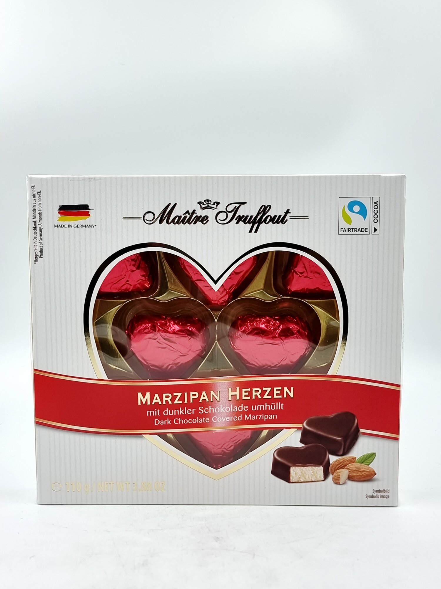 Maitre Truffoit Конфеты марципан в темном шоколаде Marzipan Herzen, сердечки, 110 г (из Финляндии)