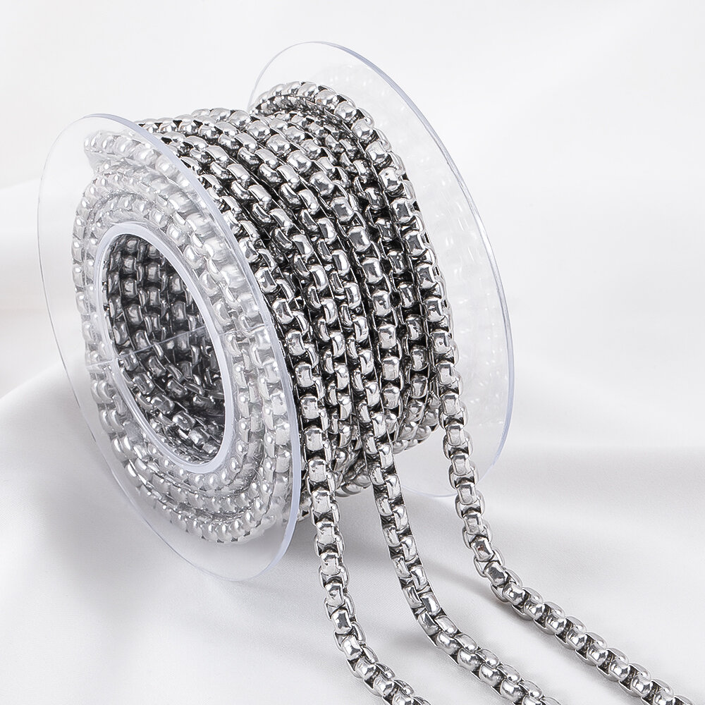 Квадратная жемчужная цепочка из нержавеющей стали-стального цвета-5 мм-1 метр