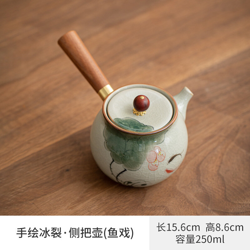 Чайник с боковой ручкой Dehua, чайник для заваривания чая с боковой ручкой, деревянная ручка, домашний одиночный чайник, большой объем, чайный набор в китайском стиле