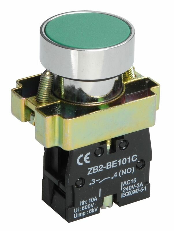 Кнопка управления IEK LAY5-BA31 1НО, без подсветки зеленая, Karat