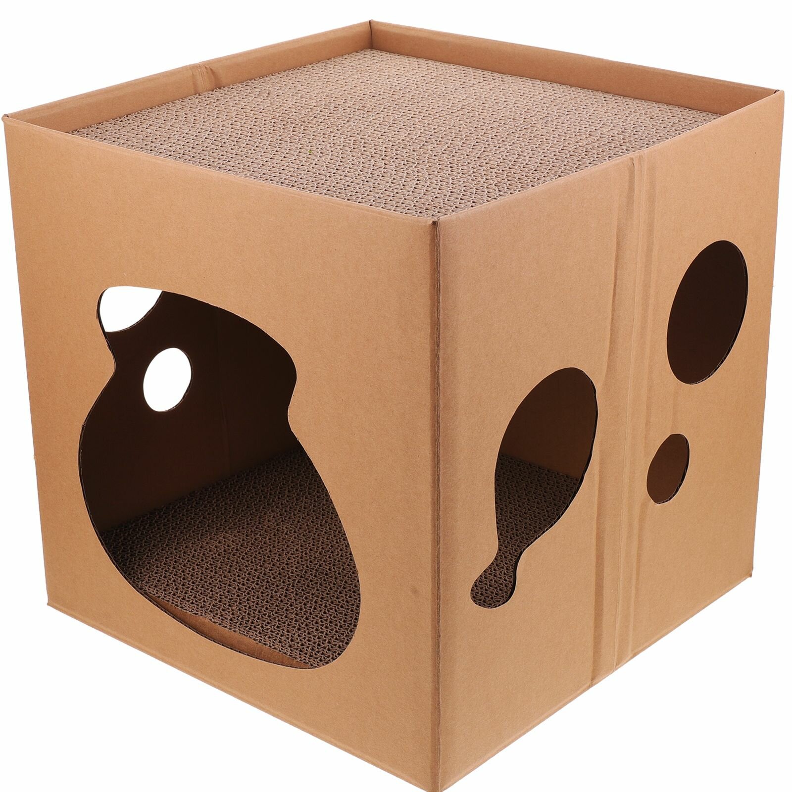 Домик-когтеточка для кошек из гофрокартона светло-коричневый, игрушка для домашнего питомца